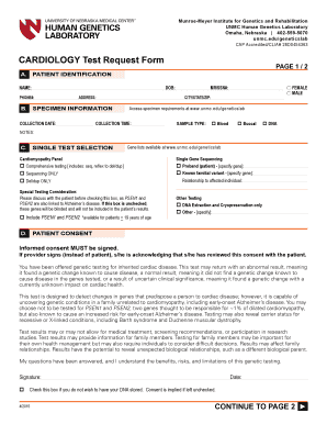 Fillable Online unmc CARDIOLOGY Test Request Form PAGE 1 / 2 Fax Email ...