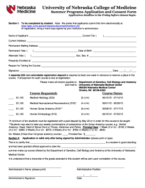 Fillable Online unmc Summer Programs Application and Consent Form ...
