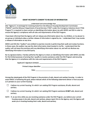 Fillable Online ESG-209: MHDC DV Consent Form Fax Email Print - pdfFiller