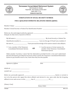 Fillable Online Verification of Social Security Number Form - Tennessee ...