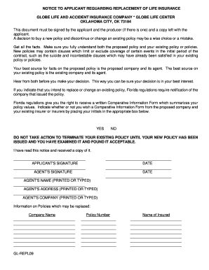 Fillable Online notice to applicant reguarding replacement of life ...