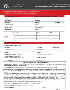 Fillable Online NDT Pre-Enrolment form NMTafe - Central Institute of ...