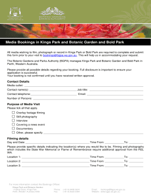 Fillable Online bgpa wa gov Media Bookings Application Form. Media ...