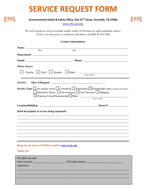 Fillable Online ehs utk Service Request Form - Environmental Health ...