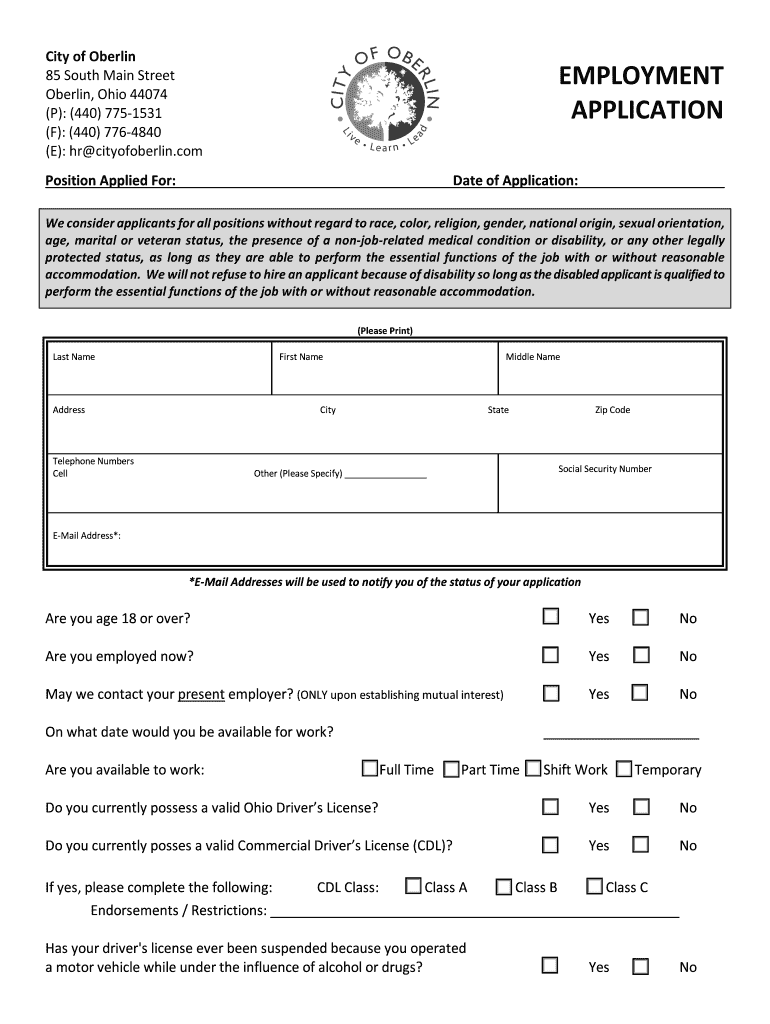 Fillable Online employment opportunity water treatment plant ... - City ...