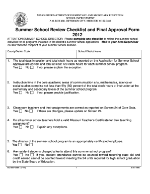 Fillable Online dese mo 2012 Summer School Review Checklist and Final ...