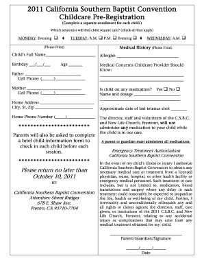 Fillable Online Childcare Pre-Registration Fax Email Print - pdfFiller