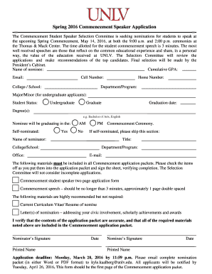 Fillable Online unlv Spring 2015Commencement Speaker Application.doc Fax Email Print - pdfFiller
