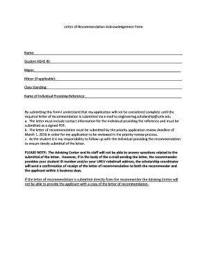 Fillable Online unlv Letter of Recommendation Acknowledgement Form Name ...