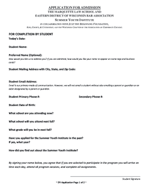Fillable Online law marquette application for admission for completion by student - Marquette ...