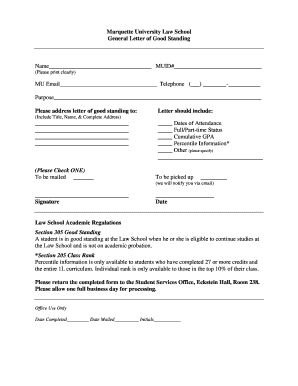 Fillable Online law marquette General Letter of Good Standing ...