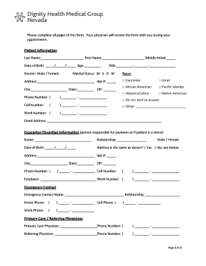 Fillable Online dignityhealth Patient Information Emergency Contact ...