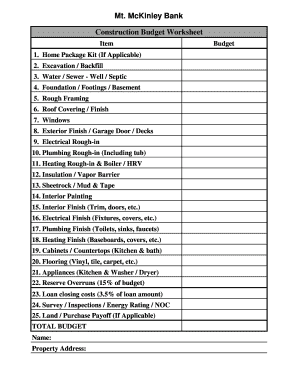 Fillable Online Construction Budget Worksheet Fax Email Print - pdfFiller