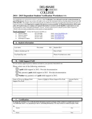Fillable Online dtcc 2014 - 2015 Dependent Student Verification ...