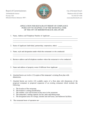 Fillable Online APPLICATION FOR RESTAURANT PERMIT OF COMPLIANCE Fax ...