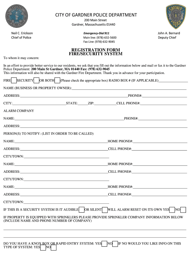 Fillable Online gardner-ma CITY OF GARDNER POLICE DEPARTMENT Fax Email ...