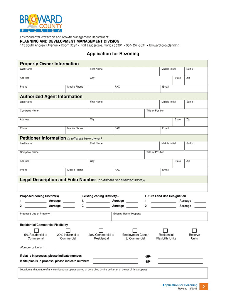 Fillable Online broward Application for Rezoning - Broward County ...