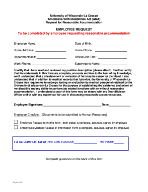 Fillable Online uwlax EMPLOYEE REQUEST To be completed by employee Fax ...
