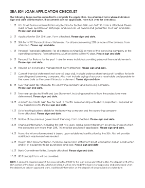 Fillable Online rmiinc SBA 504 LOAN AppLicAtiON checkLiSt - RMI Inc ...