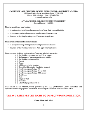 Fillable Online callenderlake Building Permit Packet - Callender Lake ...