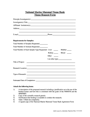 Fillable Online nmfs noaa Marine Mammal Tissue Bank: Tissue Request ...