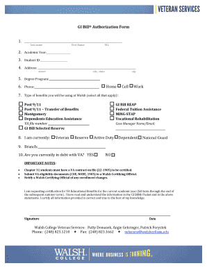 Fillable Online walshcollege GI Bill Authorization Form 5. Degree ...