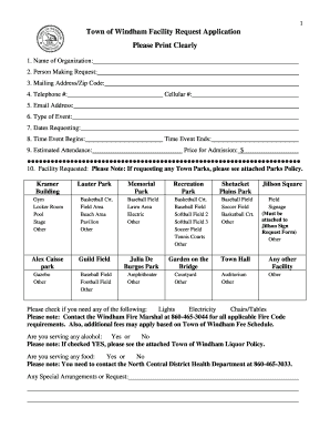 Fillable Online windhamrec parks facility request forms - Windham Recreation Department ...