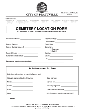 Fillable Online cemetery location form - PrattvilleAL.gov Fax Email ...