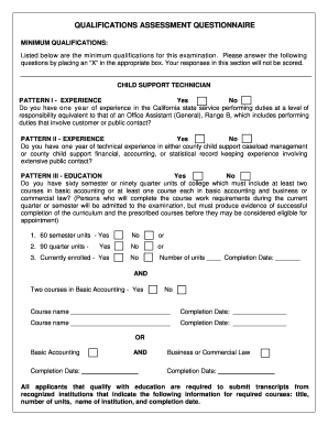 Fillable Online childsup ca Qualifications Assessment Questionnaire - California Department of ...