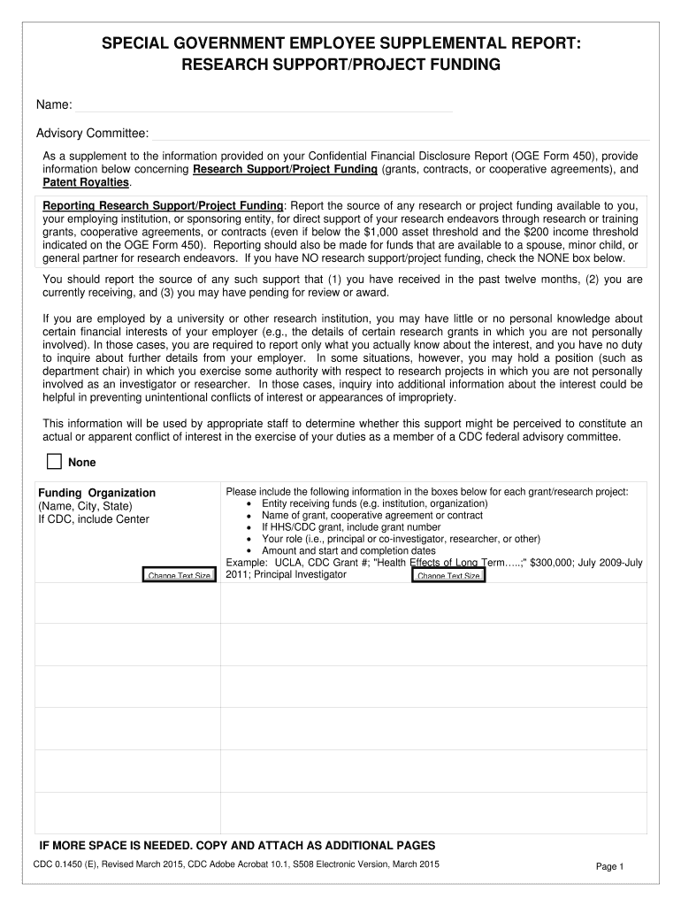 Fillable Online cdc Special Government Employee Supplemental Report. Special Government Employee ...