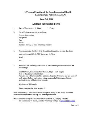 Fillable Online Abstract Submission Form - CAHLN Fax Email Print ...