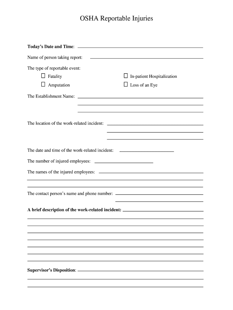 Fillable Online ctdol state ct OSHA Reportable Injuries - ctdol.state ...