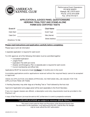 Fillable Online akc APPLICATION & JUDGES PANEL QUESTIONNAIRE HERDING ...