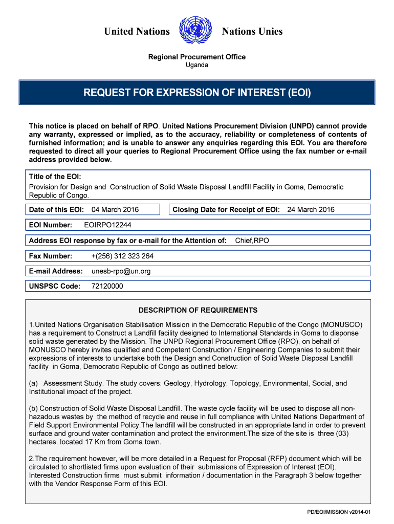 Fillable Online un Regional Procurement Office - un Fax Email Print ...