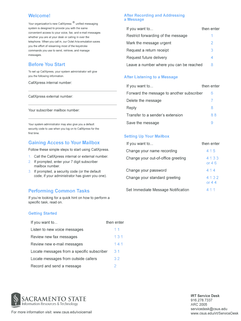 Fillable Online csus Quick Reference Card - Sacramento State Fax Email ...
