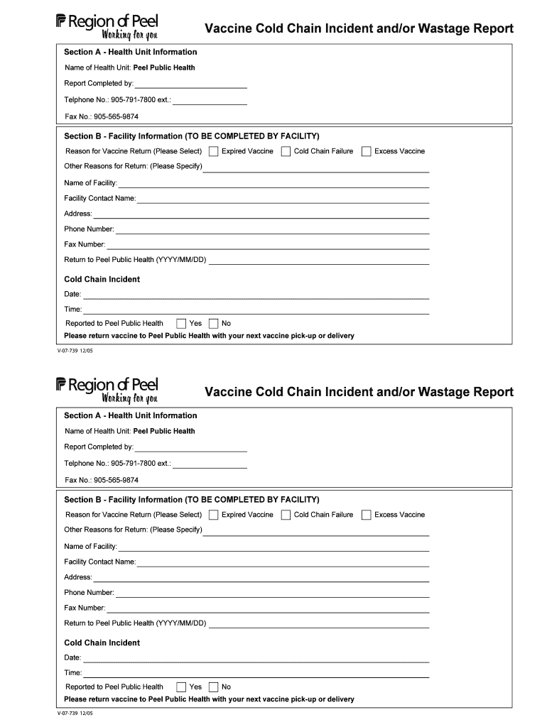 Fillable Online peelregion Vaccine Cold Chain Incident and/or Wastage ...