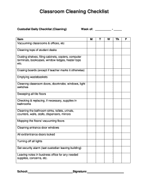 Fillable Online Classroom Cleaning Checklist Fax Email Print - pdfFiller
