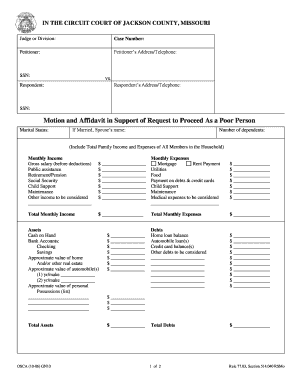 Fillable Online 16thcircuit Motion and Affidavit in Support of Request to Proceed As a ...