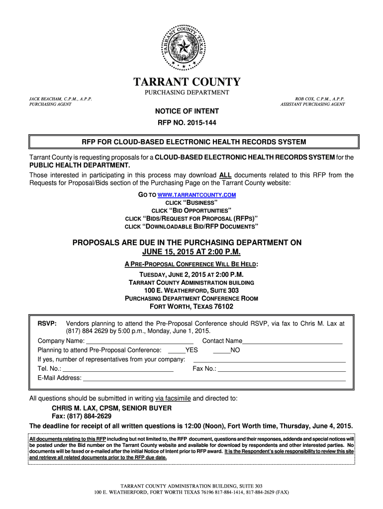 Fillable Online RFP FOR CLOUD-BASED ELECTRONIC HEALTH RECORDS SYSTEM Fax Email Print - pdfFiller