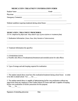 Fillable Online medication /treatment information form - Carden School ...