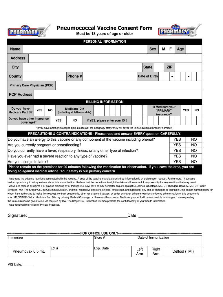 Fillable Online ohio Pneumococcal Vaccine Consent Form - Ohio ...