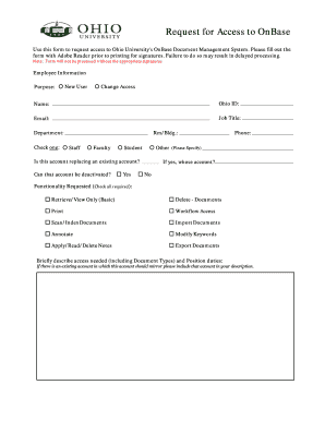 Fillable Online ohio OnBase Access Form - Ohio University Fax Email Print - pdfFiller