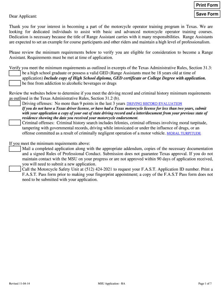 Fillable Online dps texas Range Assistant Application - Texas ...