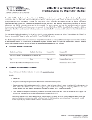 Fillable Online viu 2016-2017 Verification Worksheet Tracking Group ...