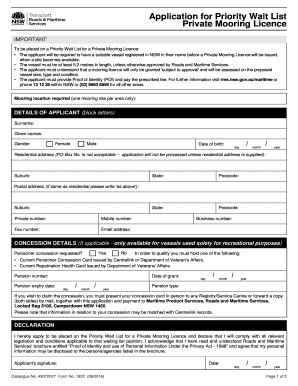 Fillable Online Application for Priority Wait List Private Mooring Licence Fax Email Print ...
