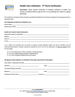 Fillable Online everyonehome Health Care Utilization - 3rd Party ...