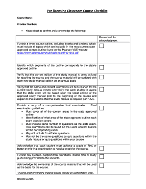 Fillable Online Pre-licensing Classroom Course Checklist Fax Email ...
