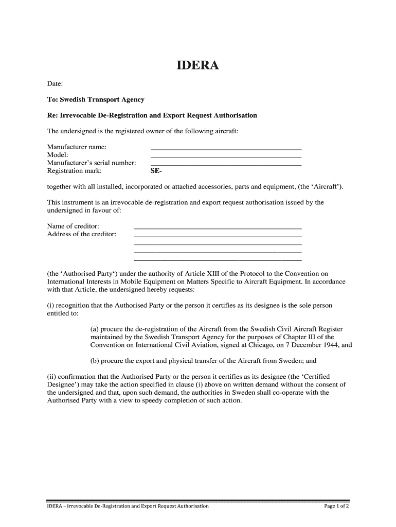 Fillable Online Irrevocable De-Registration and Export Request ...