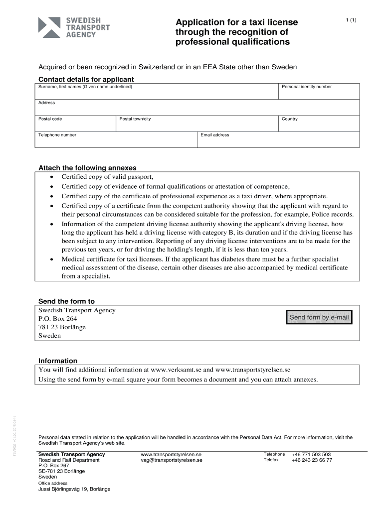 Fillable Online Application form taxi driver - Transportstyrelsen Fax ...