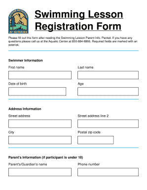 Fillable Online Swimming Lesson Registration Form - myhurlburt.com Fax ...